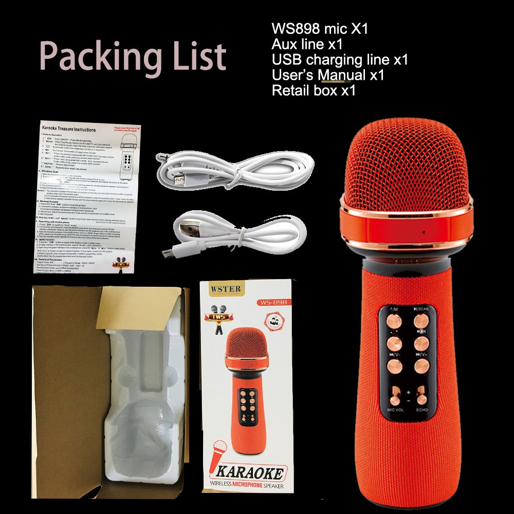 NEWMINE ไมค์คาราโอเกะบลูทูธ ไมโครโฟนไร้สาย Bluetooth ไมโครโฟน ลำโพงบลูทูธในเครื่องเดียว รุ่น ws ...