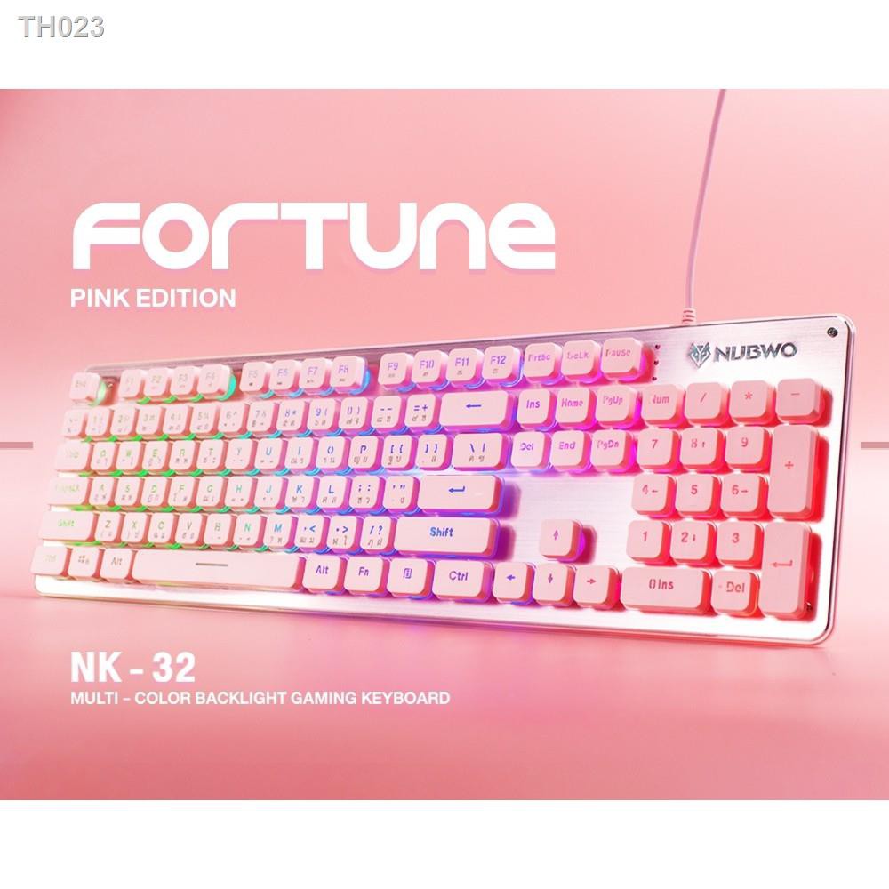 A ☊Nubwo NK-32,NK-032 Black/White/Pink Edition Fortune Keyboard Gaming ...