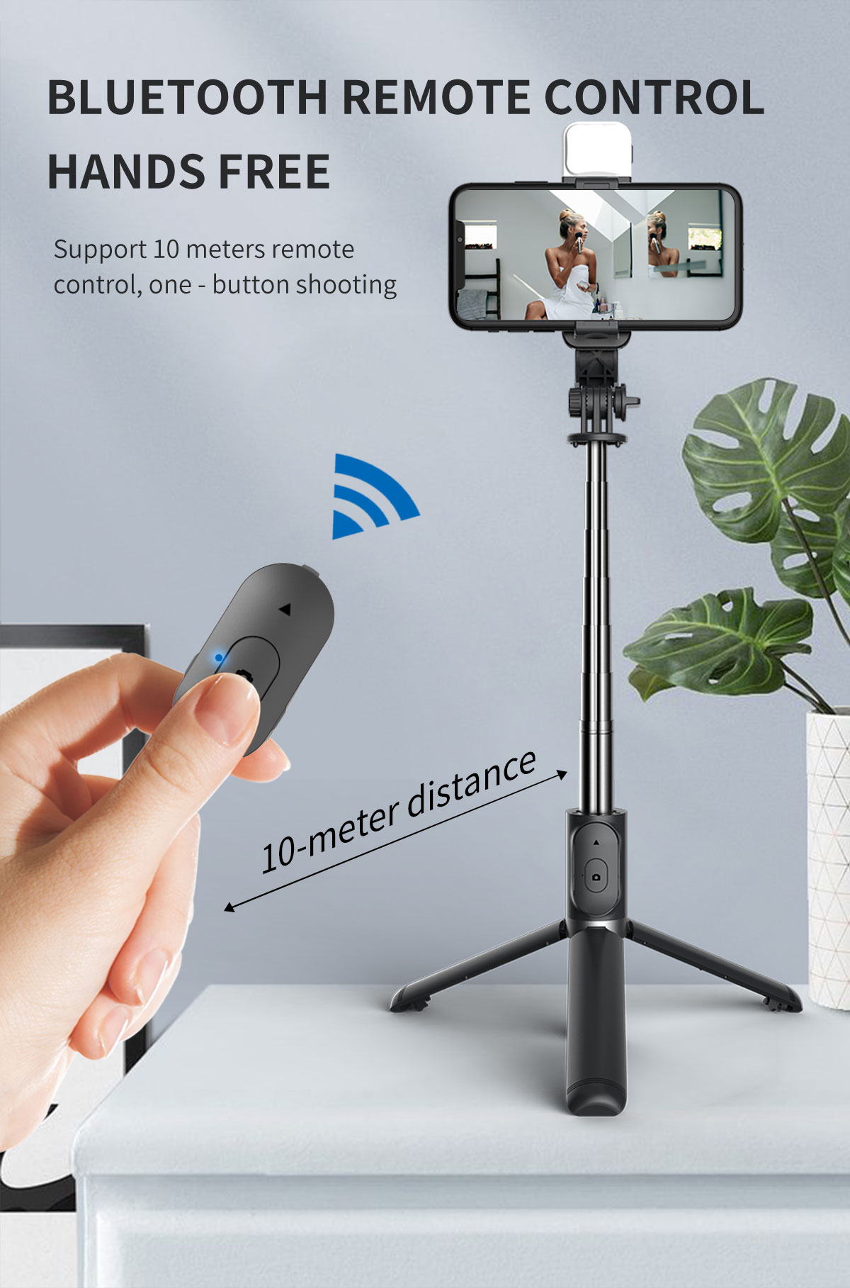 Q02S Bluetooth Selfie Stick Tripod with Remote Shutter Foldable ...