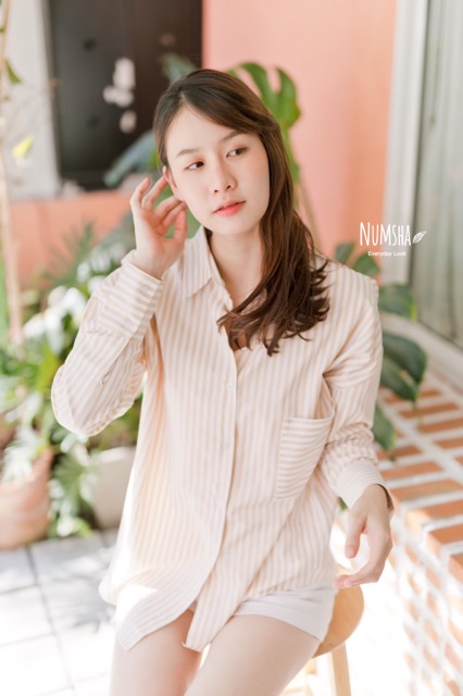 Numsha Brand เสื้อเชิ้ตกระเป๋าลายทาง NB19186 - numsha_brand - ThaiPick