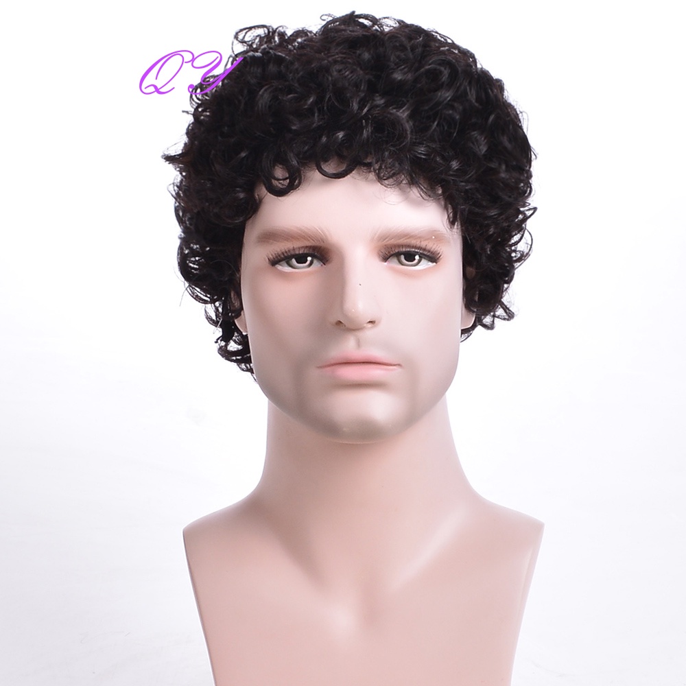 Synthetic Wig for Men Natural Black Short Kinky Curly Hair Men Wigs ...