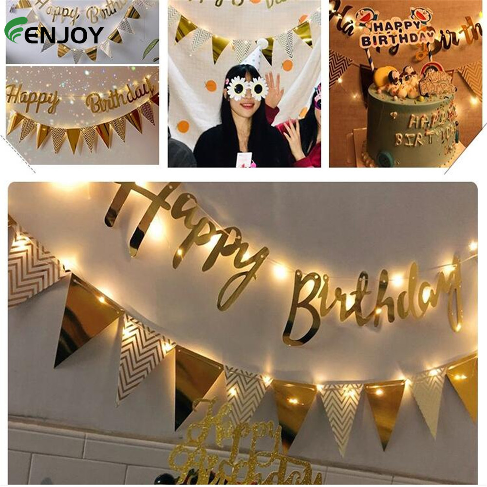 Creative LED Light String Happy Birthday Banner Party Flag Decoration ...