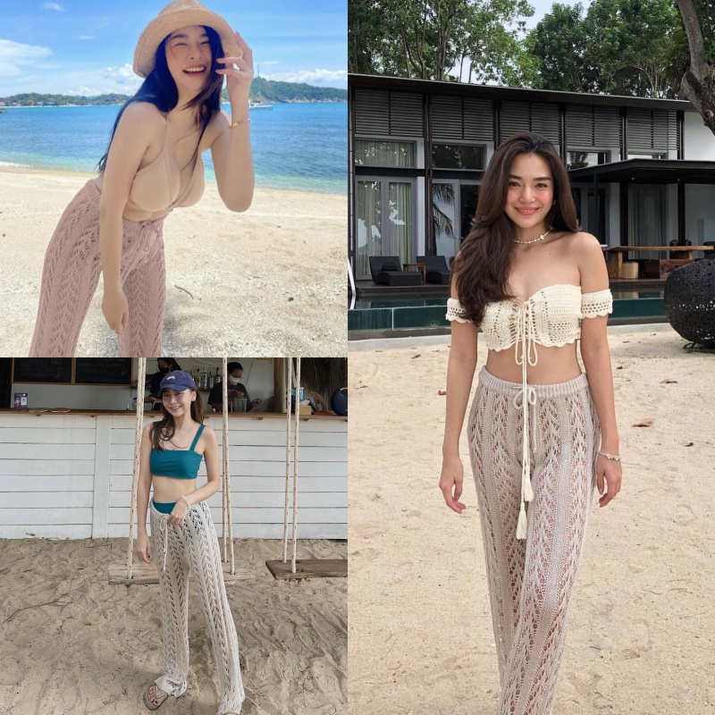 SpinnyHouse กางเกงโครเชต์ ผ้าลายถัก ไหมนุ่มมากก ไม่ย้วย กางเกงถัก กางเกงไหมพรม กางเกงขายาว ...