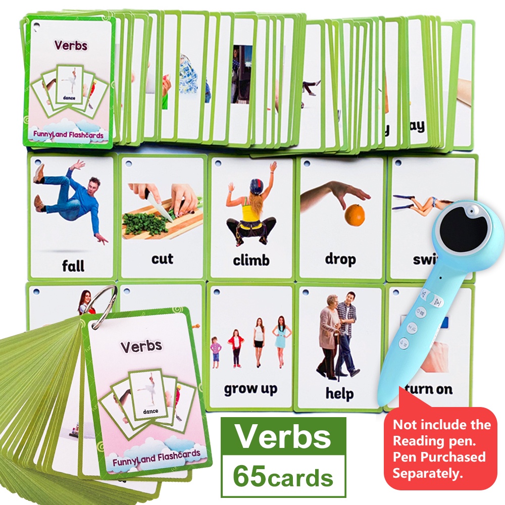 66Pcs Verbs Cognitive Card Learn English Word Literacy Game Education ...
