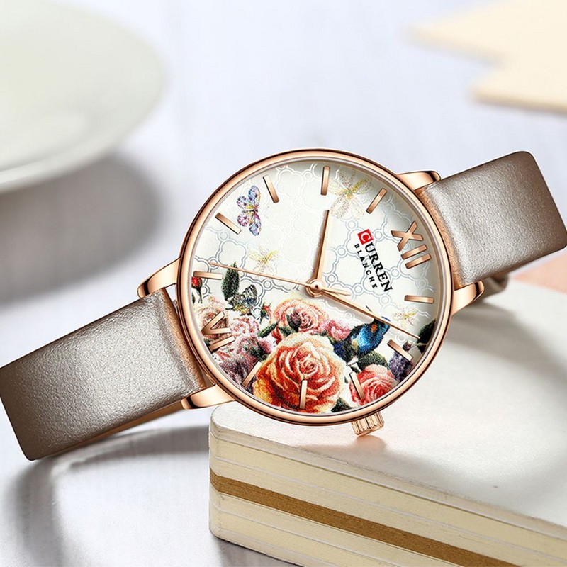 Flower Watches for Women Fashion Leather Wrist watch Ladies ...
