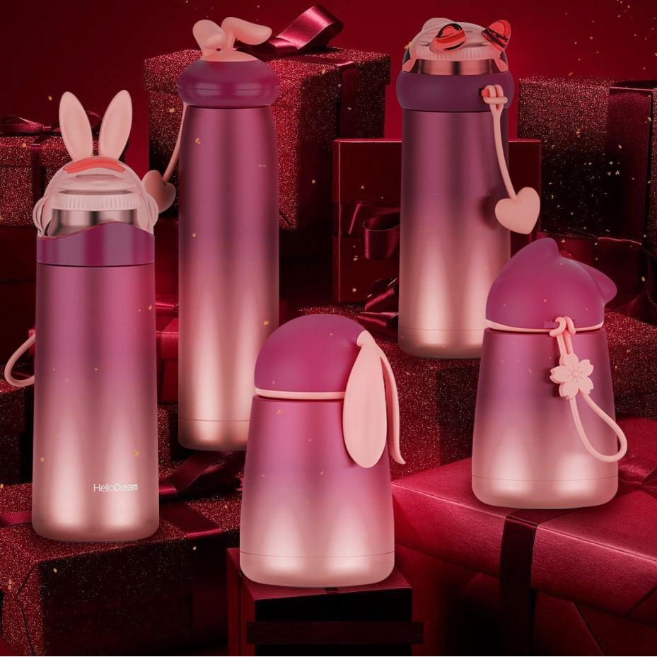 ถ้วยStainless Steel Thermos Cu Vacuum Lightning Rabbit Cartoon ortable ...