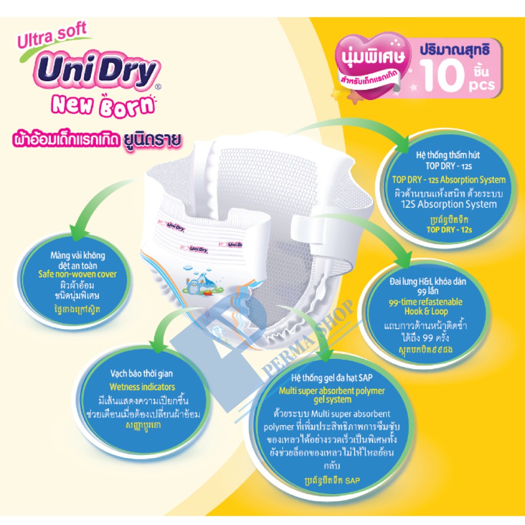 Unidry NEW BORN ผ้าอ้อมเด็กแรกเกิด ยูนิดราย นิวบอน (จำนวน 1 ลัง 16 ห่อ ...