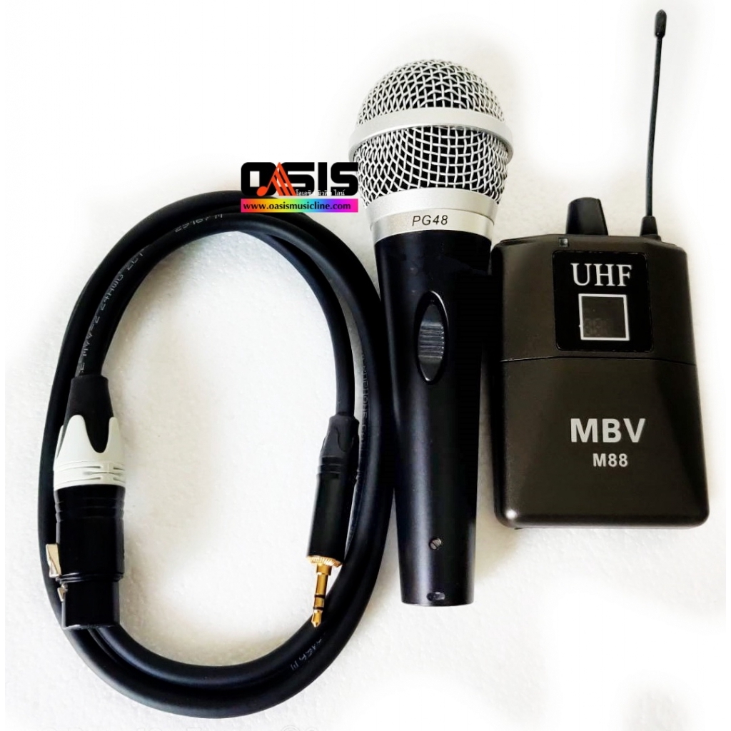 (ฟรี ถ่านชาร์ท+แท่นชาร์ท) (3in1) MBV Wireless ไมค์ลอย แบบคล้องหู ไวเลสกีต้าร์ Wireless Guitar ...