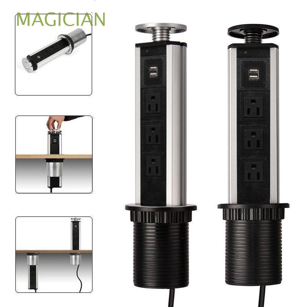 3 Plug Socket 2 USB Home US/EU/UK/AU Plug Table Pull Pop Up Electrical ...
