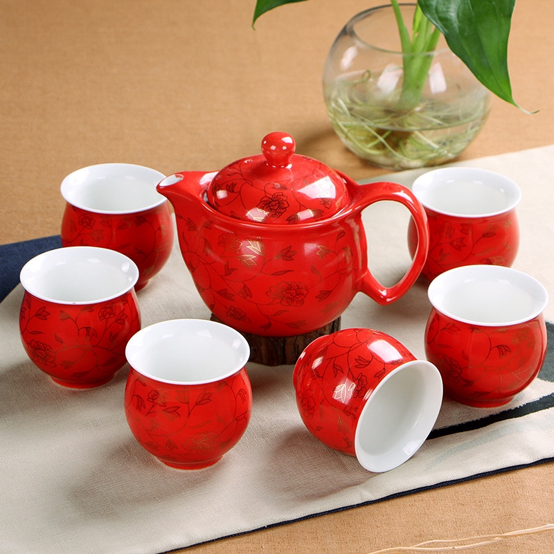 Double Cup Red Double Happiness 7-Head Tea Set งานแต่งงานที่เคารพชา ...