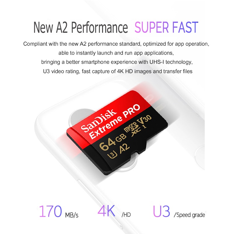 Extreme Pro 128gb Micro SD Card max 170MBs A2 V30 U3 64GB 256GB flash ...