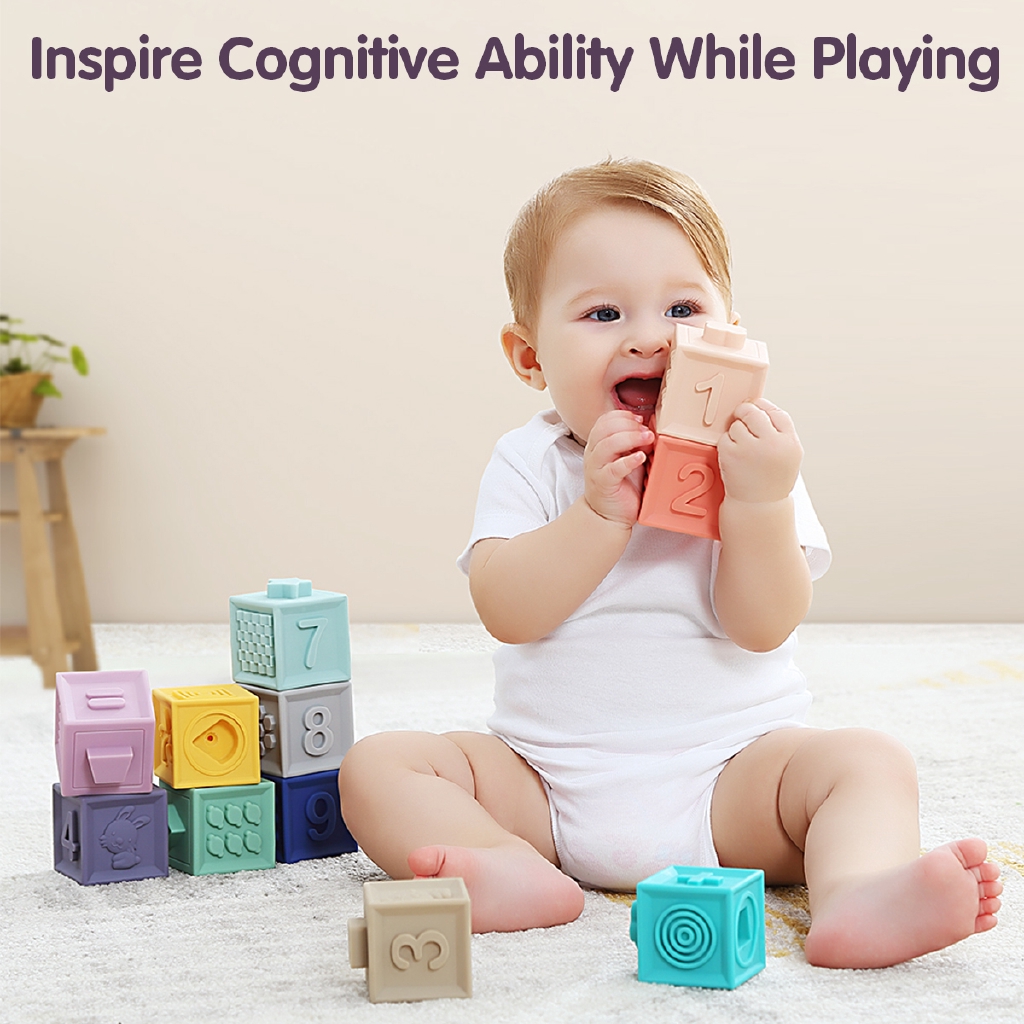 3D Rubber Baby Building Soft Blocks Squeeze Kid Children Bath Toy ...