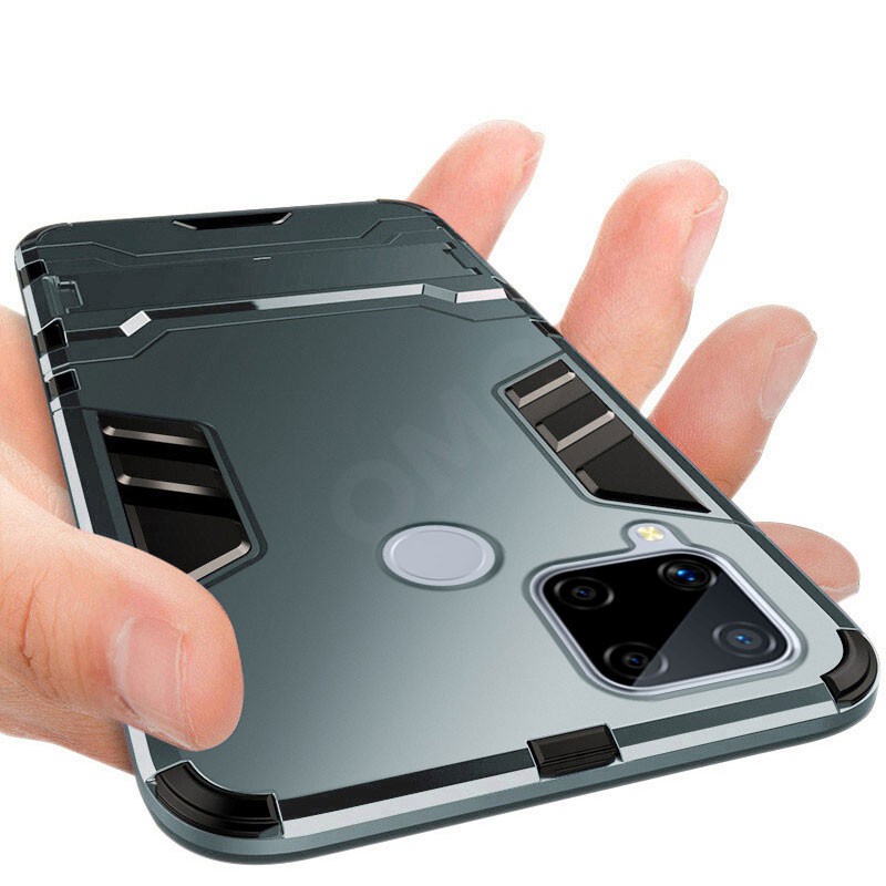 For Realme C15 Stand Hard Case Hybrid Shockproof Back Phone Cover ...