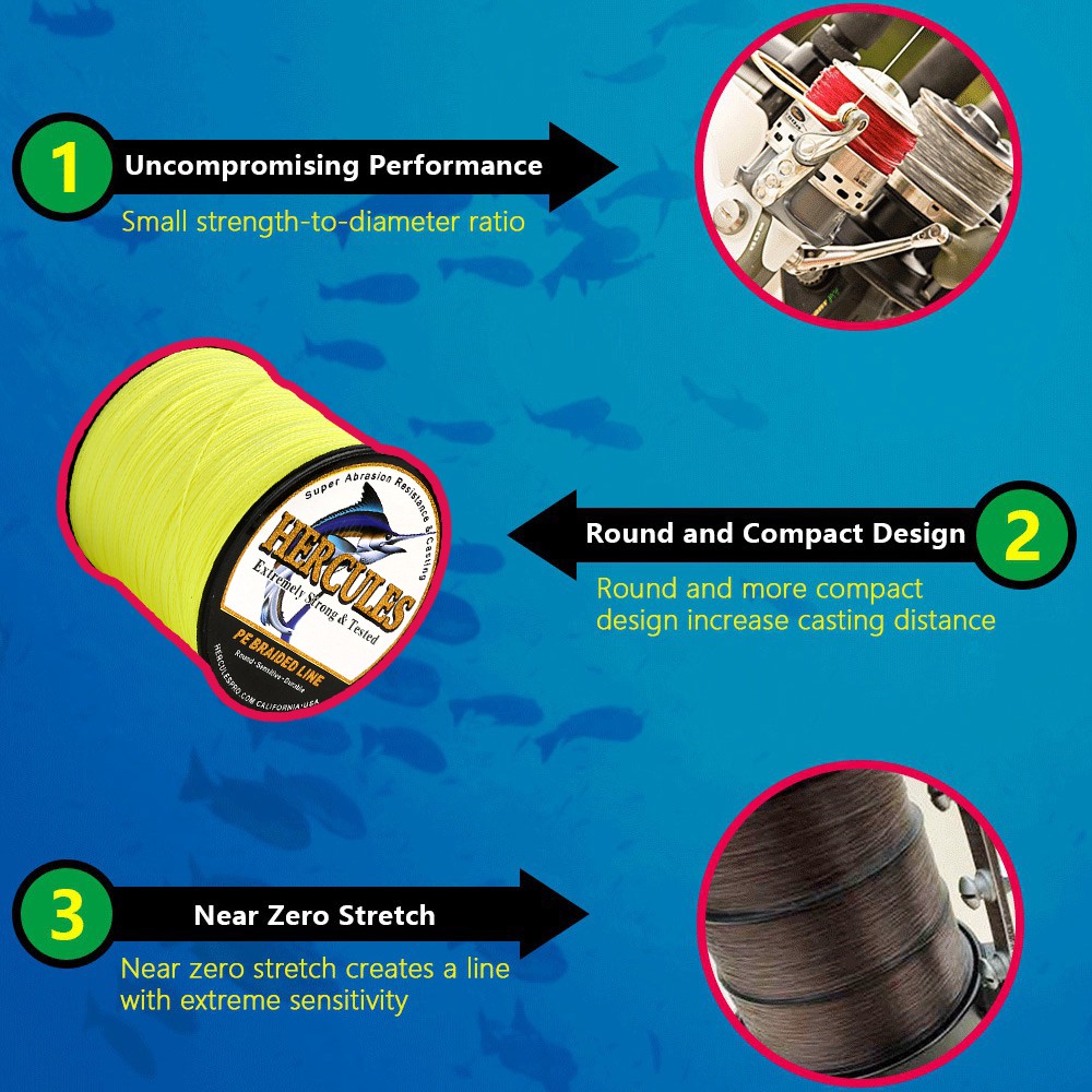 500M Fluorescent Green 6lb-100lb Hercules Pe Braid Fishing Line Strong ...