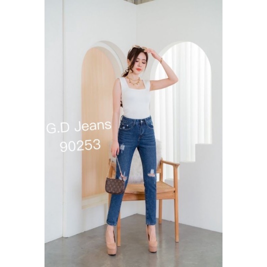 90253กางเกงยีนส์แฟชั่น(ผ้าไม่ยืด)ทรงบอยสลิมแต่งขาดเซอร์สวยแมทได้หลากหลายผ้านิ่มใส่สบาย - yuk ...