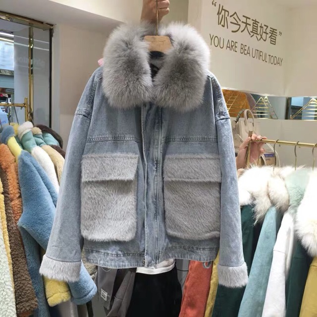 Fluffy denim jacket (ส่งฟรี ems) - what.u.wear - ThaiPick