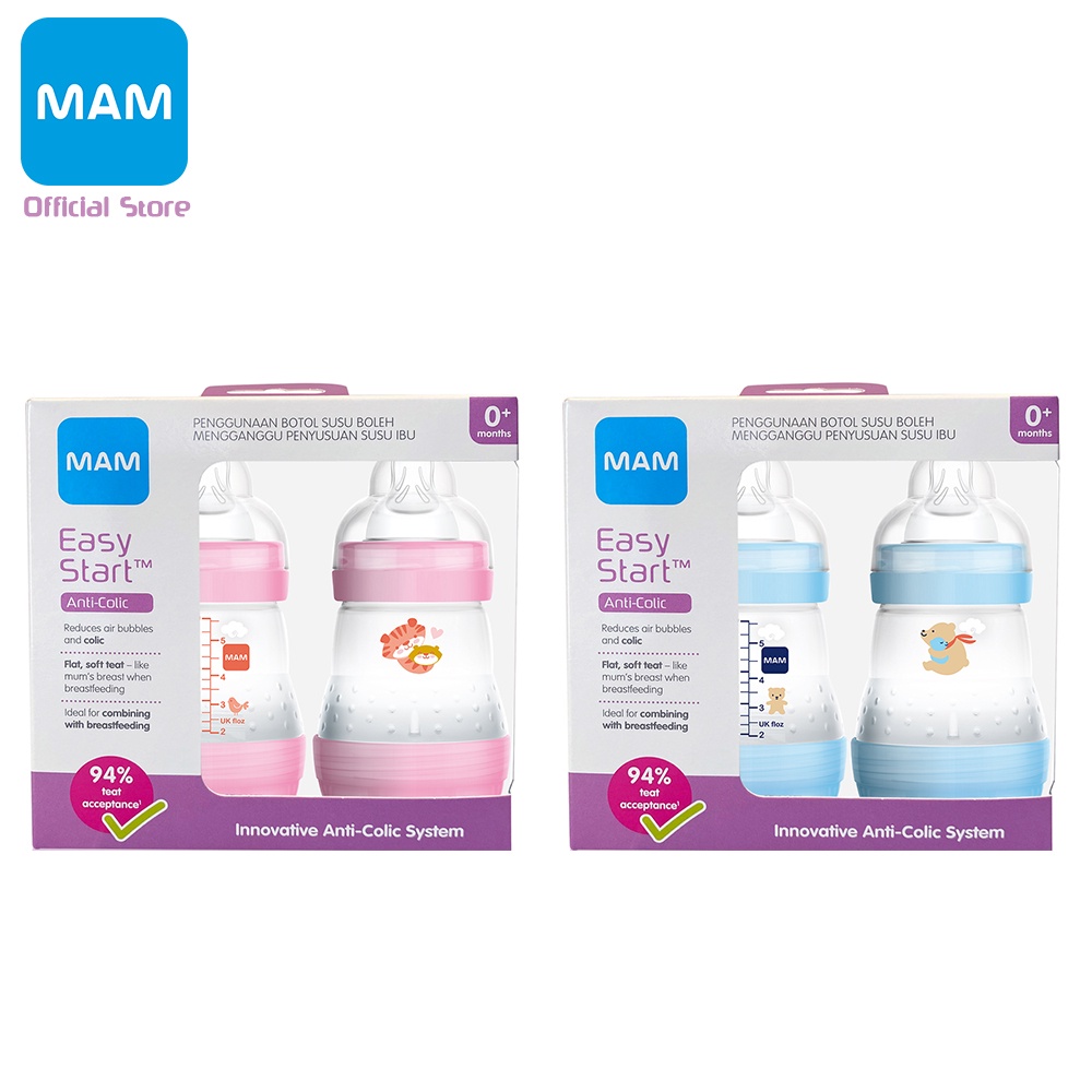 MAM ขวดนม ป้องกันโคลิค ขนาด 5.5 ออนซ์ (จุกเบอร์ 1) บรรจุ 2 ขวด ลายเดียวกันB716 - mambabythailand ...