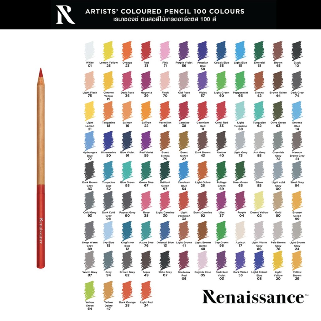 Renaissance สีไม้ ดินสอสีไม้ เกรดอาร์สติส รุ่น 100 สี กล่องเหล็ก - dhas ...