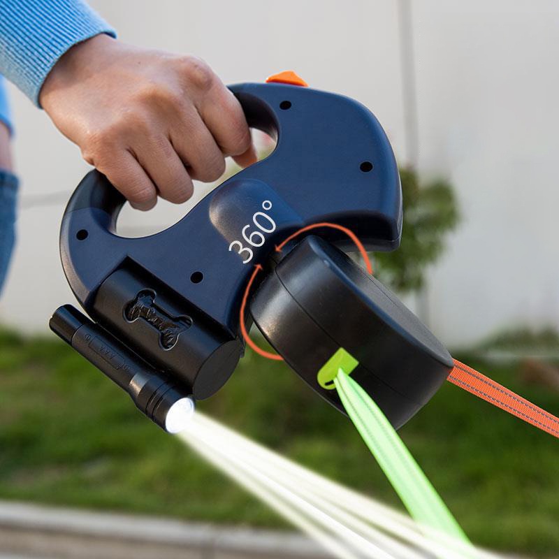 Dual Dog Rope Leash with Light Retractable Double Pet Traction Rope ...