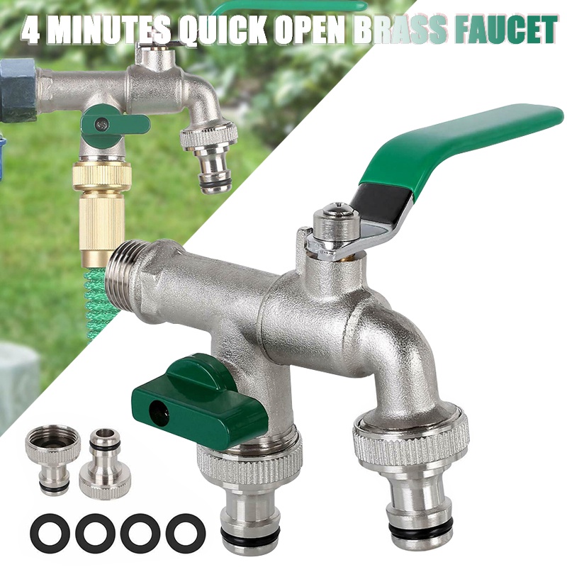Double Duo Outlet Garden Outdoor Tap Valve Faucet 1/2" / 3/4" Frost ...