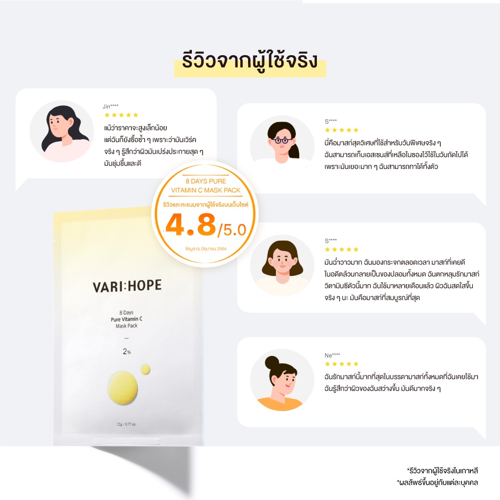 VARIHOPE 8 Days Pure Vitamin C Mask Pack (5 แผ่น) 2 กล่อง แผ่นมาสก์หน้า ...