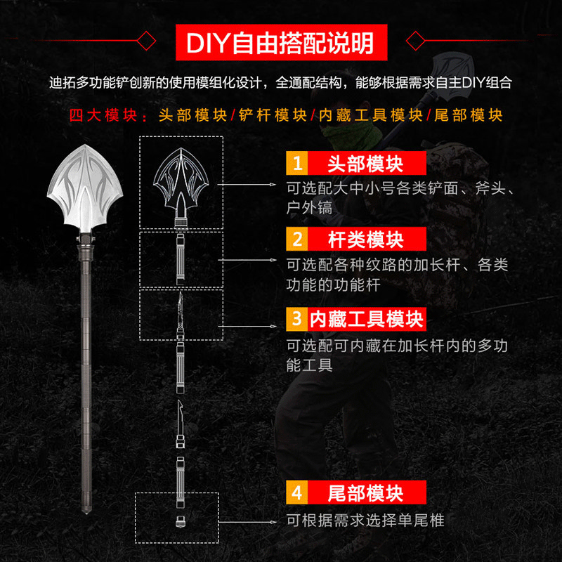 ⅜ขวานปีนเขาขวานกลางแจ้งขวานเหล็กDituo วิศวกรพลั่วเครื่องมือรวมมัลติฟังก ...
