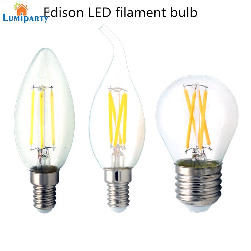 ☞LumiParty E14 LED ไส้หลอดไฟ Retro Edison แก้วหลอดไฟอุปกรณ์ตกแต่งเพดาน C35/C35L/G45อุณหภูมิสี ...