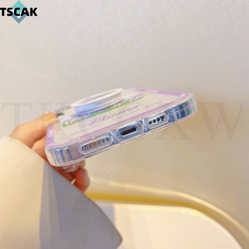 เคสโทรศัพท์มือถือแบบนิ่ม TPU ใส ลายดอกทิวลิป พร้อมที่ตั้งวาง สําหรับ ...