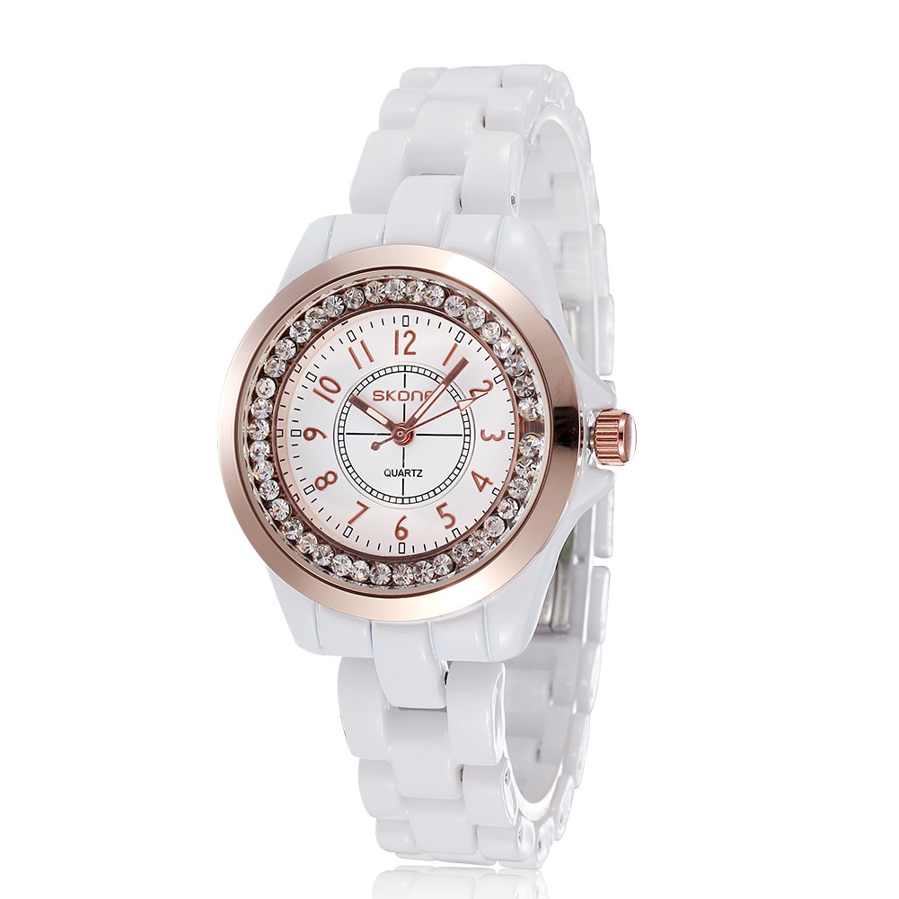 Skone Brand white ceramic women watches luminous rhinestones quartz ...
