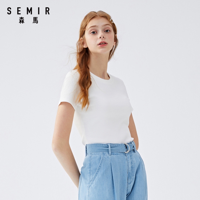 Semir แขนสั้นผู้หญิงเสื้อยืดในช่วงฤดูร้อนปี 2020 ใหม่ที่เรียบง่ายสีทึบ ...