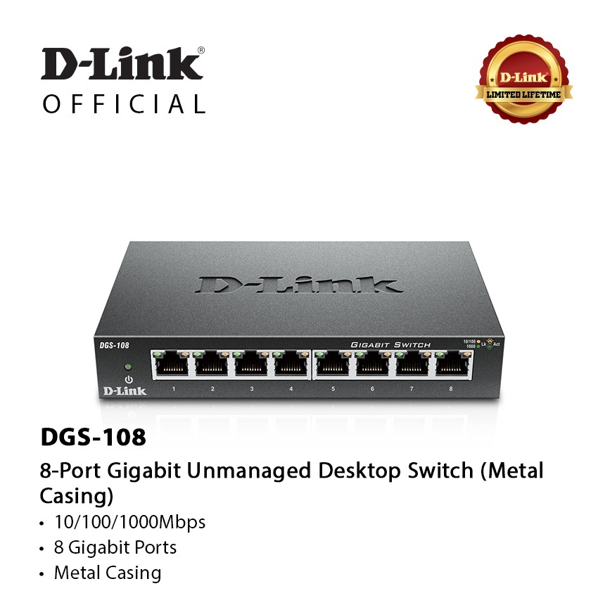 D-link DGS-108 8-port Unmanaged Gigabit Switch (Metal) | Shopee Thailand