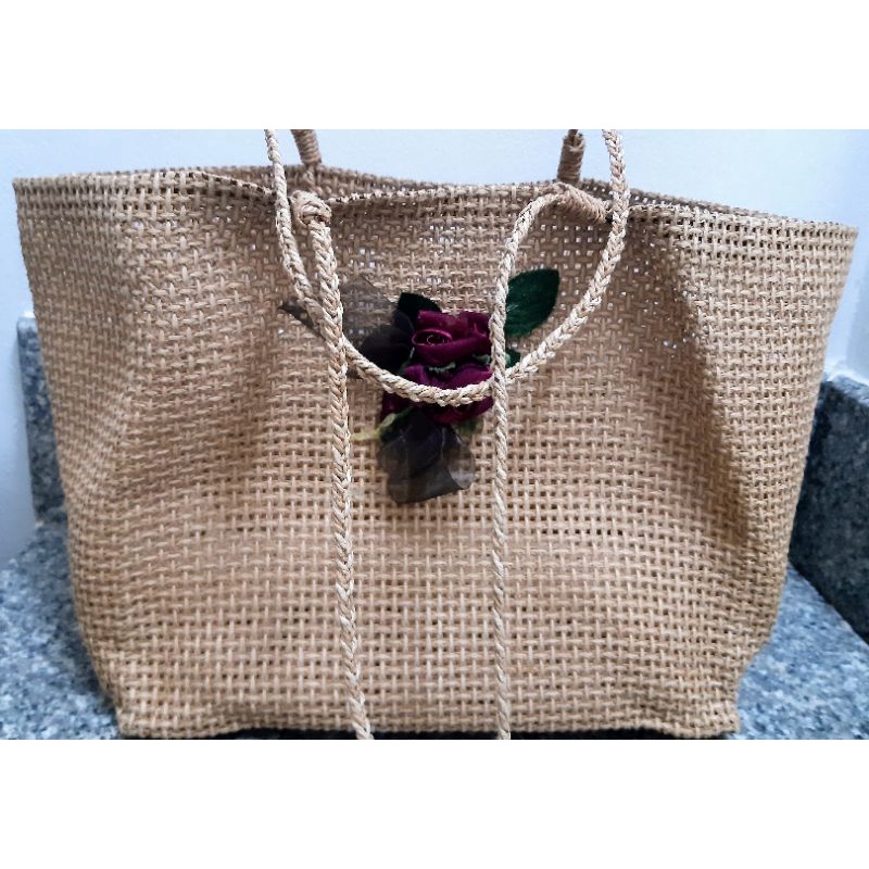 Large raffia beach bag with floral detail#Summer Eco-friendly bag#Mesh ...
