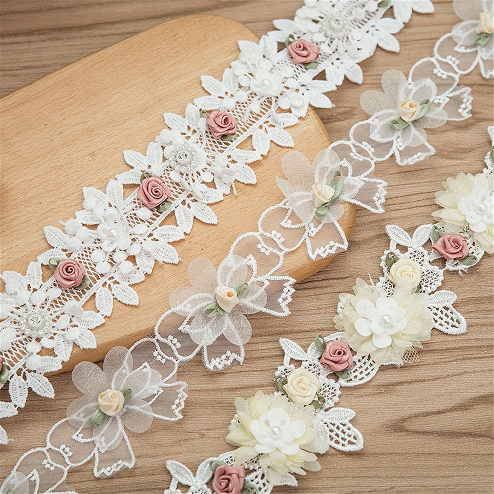 JUNE Polyester Sewing Material Beaded Applique Lace Ribbon 3D Flower ...