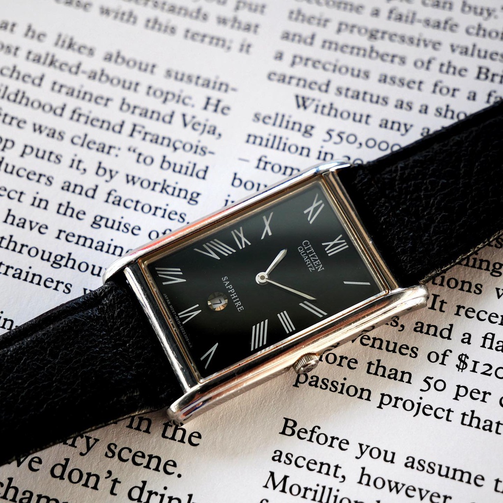 Vintage Japan watch Citizen Tank Quartz, piano black dial with roman ...