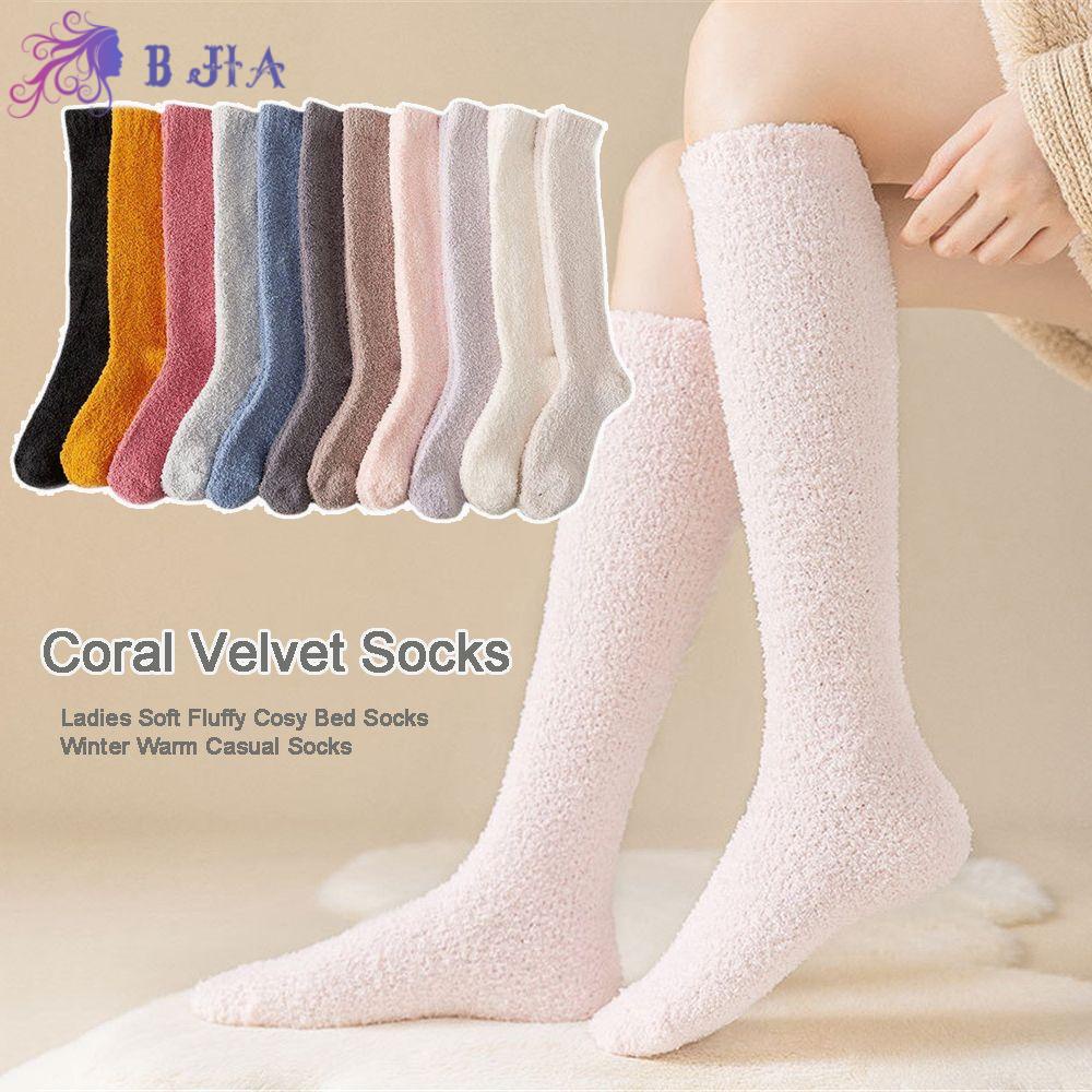 Bjia Christmas T Sleep Socks Pure Color Bed Floor Coral Velvet Socks