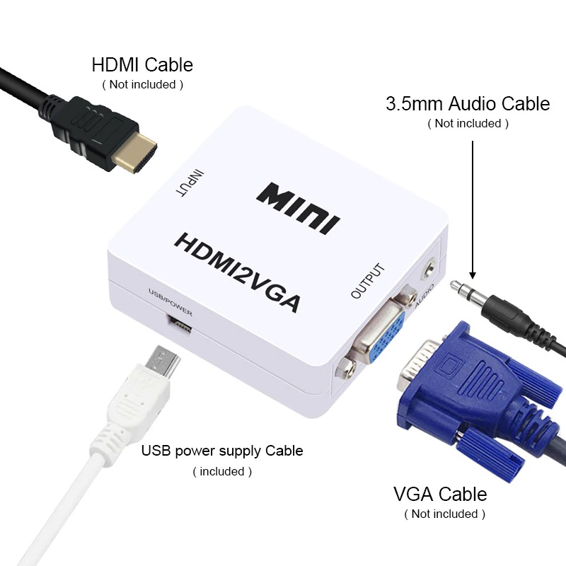 Mini HDMI TO VGA HDMI 2 VGA Converter With USB Cable 1080P Adapter ...