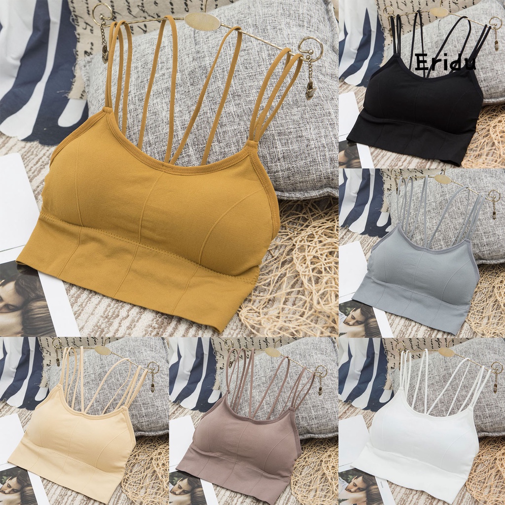 EReridu Women Pad Wireless Spaghetti Straps Bra Seamless Solid Color ...