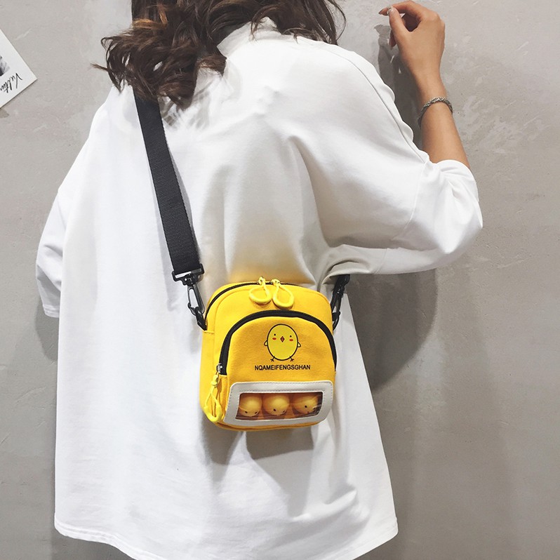 Net red canvas small bag female new 2020 cartoon cute mini student wild ...