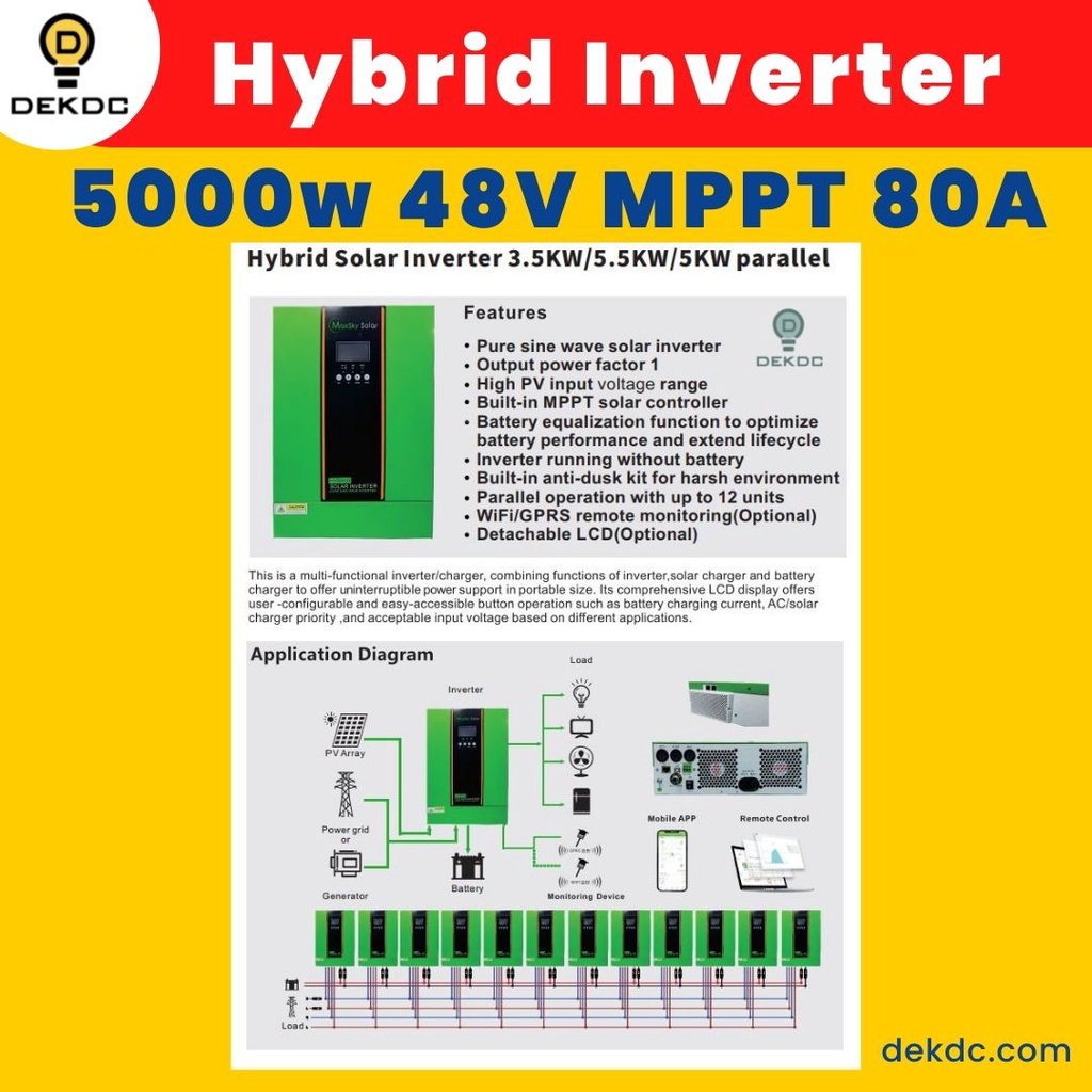อินเวอร์เตอร์ ไฮบริด Hybrid inverter 5000W 48V MPPT 80A ยี่ห้อ Maxsky ...