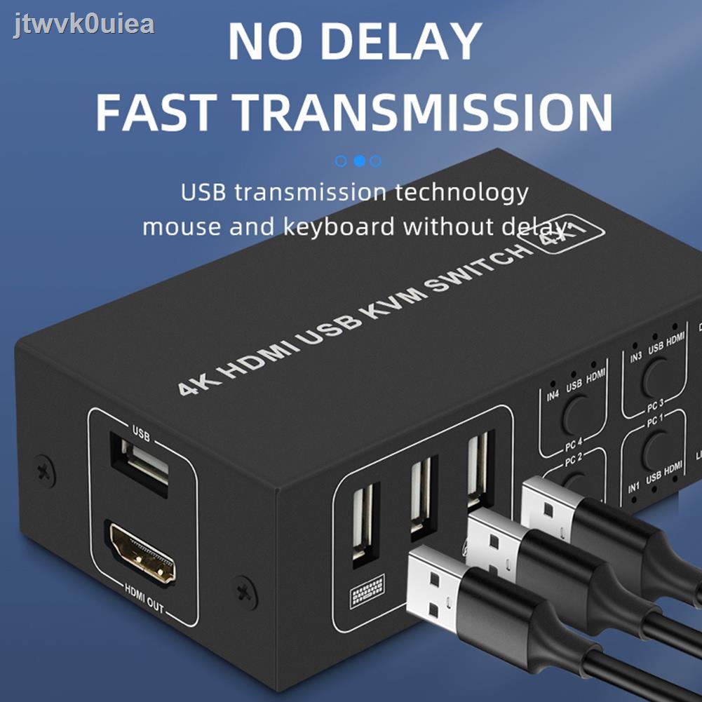 4 Port KVM Switch 4K USB KVM Switcher 4 in 1 Out Hot USB for Mouse ...