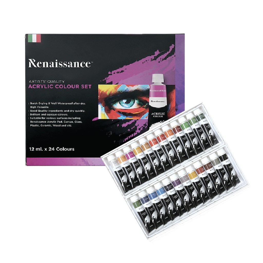Renaissance สีอะคริลิค ชุดสีอะคริลิค 12 มล. 24 สี จำนวน 1 กล่อง - dhas ...