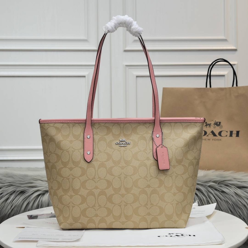 COACH Tote VINTAGE PINK 16" F58292 CITY ZIP TOTE IN SIGNATURE COATED ...