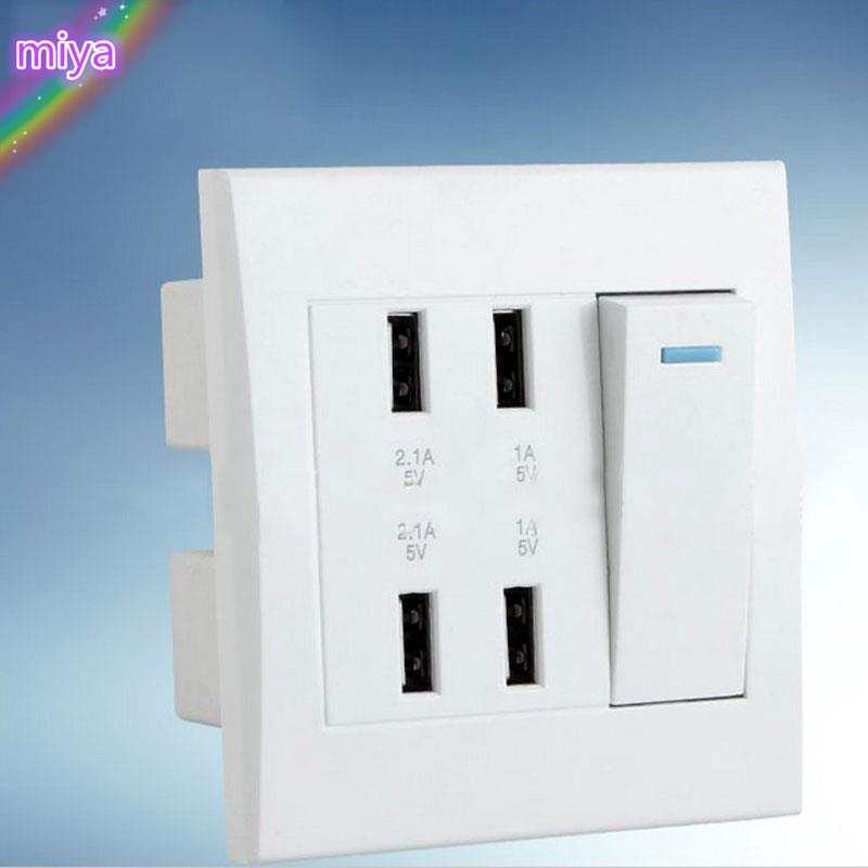 10A 4 Ports USB Wall Mounted Socket Intelligent Charger Outlet Plate ...