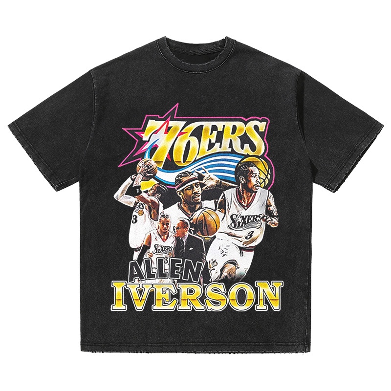 Mashoo เสื้อยืดแขนสั้น พิมพ์ลาย NBA Star สไตล์อเมริกันย้อนยุค สําหรับ ...