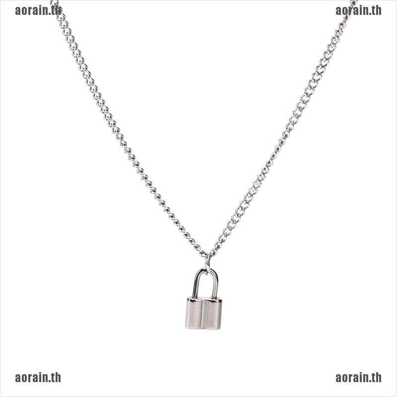 AG Silver Stainless Steel Lock Pendant Necklace Padlock Charms Chain ...