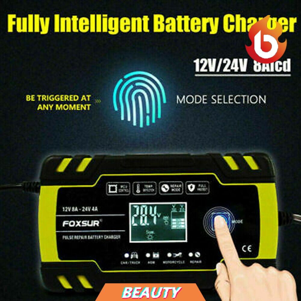 BEAUTY 8A Car Battery Charger Smart Pulse Repair Jump Starter LCD ...