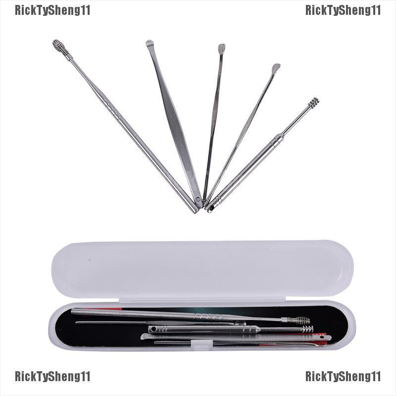 COD RTS5pcs Stainless Steel Ear Pick Wax Curette Remover Cleaner Care ...