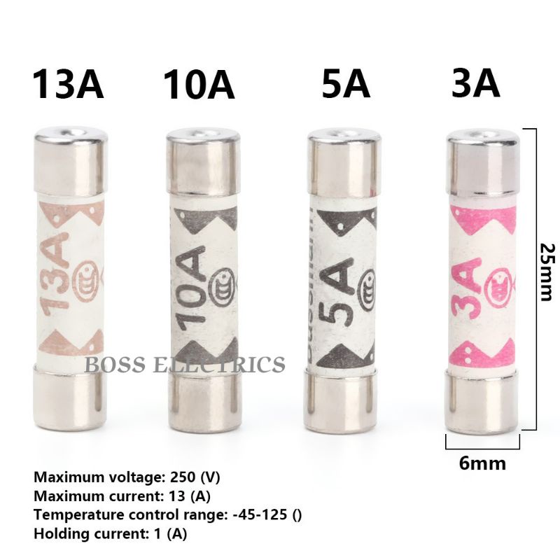 1ตัว ฟิวส์เซรามิก (Fuse ceramic)6x25MM. BS1362 250V มี 2A 3A 5A 10A 13A ...