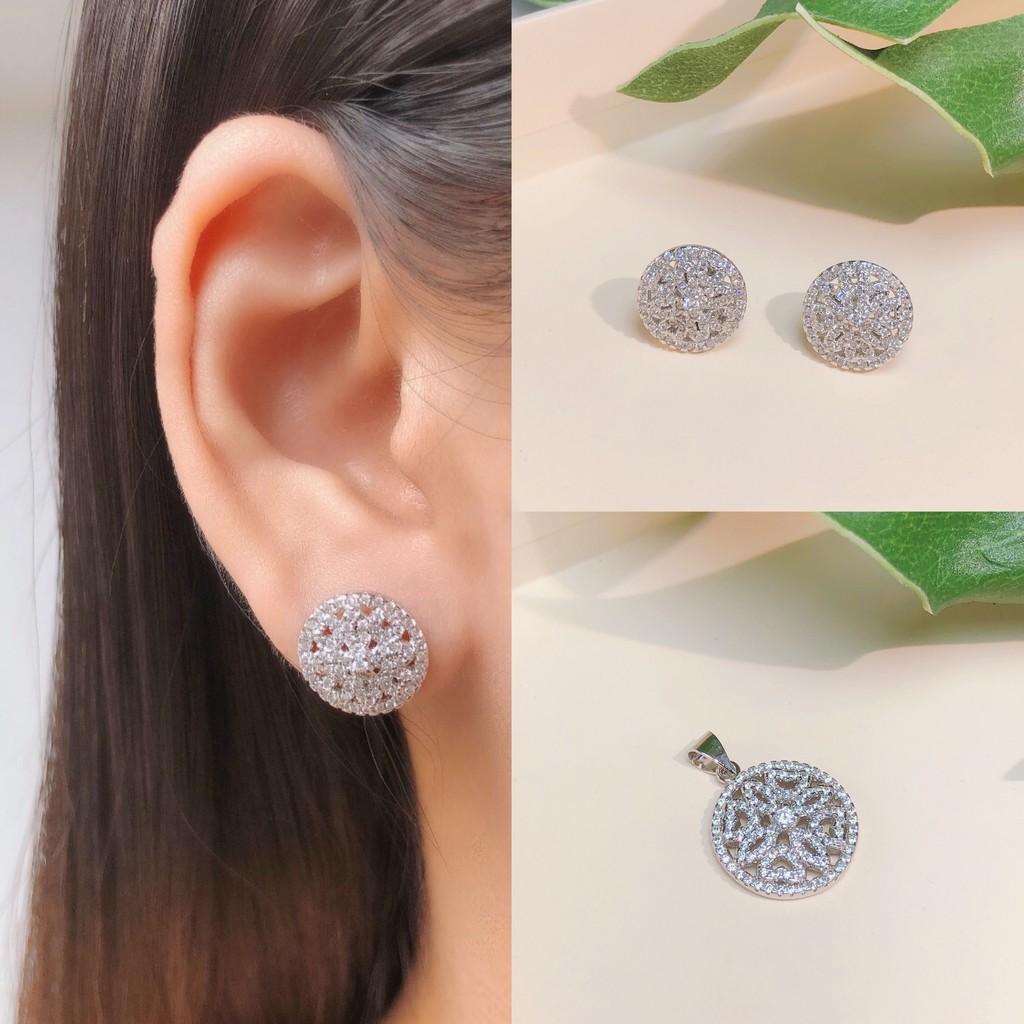เครื่องประดับแฟชั่น ต่างหูเงินs925+จี้ เพชรCZ แบบกลม yHhk | Shopee Thailand