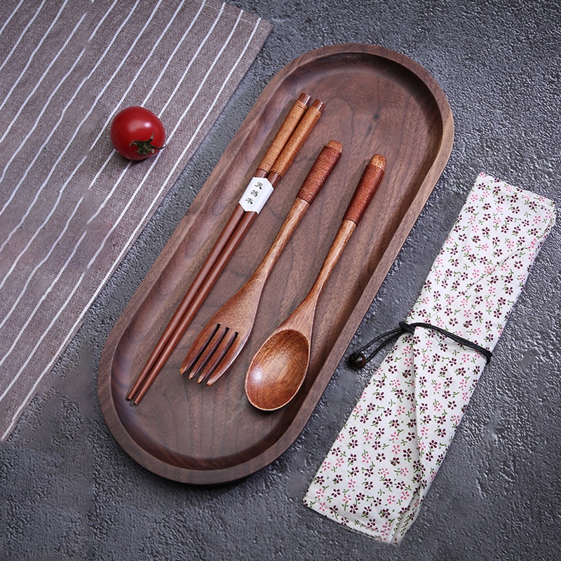 Portable Wood Tableware 3-piece Wooden Cutlery Sets Travel Spoon ...